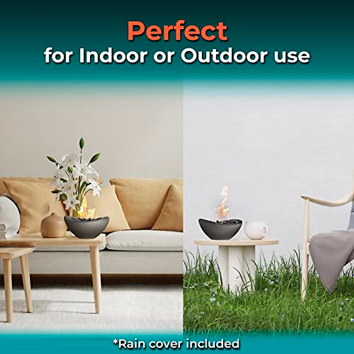 Keystone Peak Firepit - New 2024 - Concrete Tabletop Fire Pit for Indoor and Outdoor - Large Multi-Fuel Fire Bowl (11") - Small Personal Fireplace for Patio Balcony and Coffee Table - Black