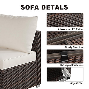 IDEALHOUSE 8 Pieces Outdoor Patio Furniture Set with Storage, 4 Inch Cushions Outdoor Wicker Rattan Patio Furniture Sectional Set with Glass Table and Hidden Storage Box, Brown