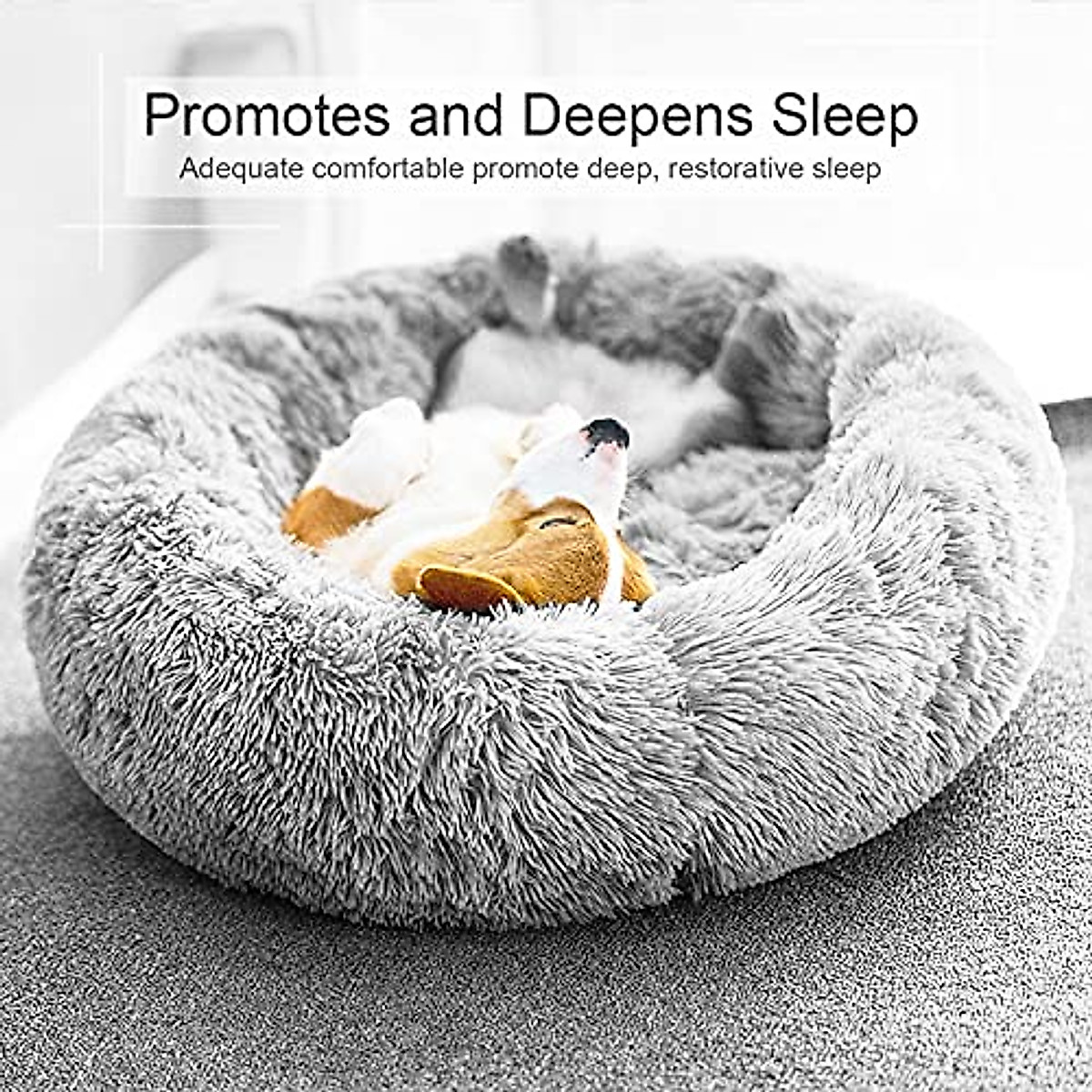 Dog Bed, Cat Calming Bed, Faux Fur Pillow Pet Donut Cuddler Round Plush Bed for Large Medium Small Dogs and Cats