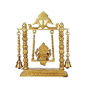 Brass Ganesh Jhula Hanging Bells with Chain & Kirtimukha Idol Ganesha Swing Statue