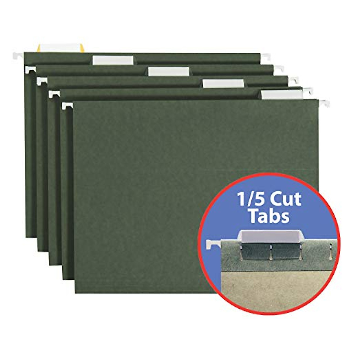 Smead Hanging File Folder with Tab, 1/5-Cut Adjustable Tab, Letter Size, Standard Green, 25 per Box (64055)