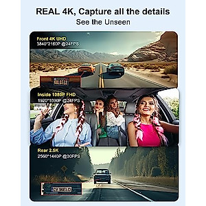 Dash Cam Camera For Cars Dashcam - Lehwey 3 Channel Dash Camera 4k 2160P+1440P+1080P Front Rear Inside, Built in WiFi GPS, With 64GB Card, Night Vision, G-Sensor Parking Mode, 170°Angle Loop Recording