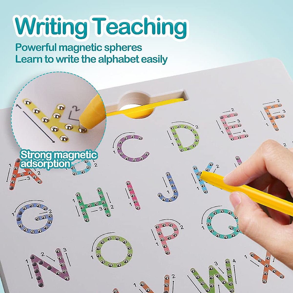 USATDD Magnetic Letters Practicing Board,Tracing ABC Alphabet Magnet Drawing Board Educational Preschool Practice Learning to Write Toys Montessori Uppercase&Lowercase Gift for Kids Toddlers