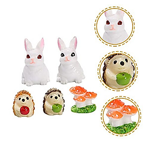 Gogogmee 5pcs Micro Landscape Rabbit Mini Resin Animals Resin Mushrooms Ornament Fairy Gardens Supplies Fairy Garden Accessory Spring Figurines Decor Desktop Rabbit Ornament Flowerpot Bunny