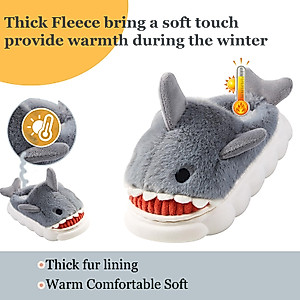 Fiedaz Boys Girls Shark Slippers Kids House Cute Slippers for Toddler Plush Warm Slippers Non-Slip Indoor bedroom Winter Shoes Half Heel Grey 1-1.5 Big kids EU 32-33