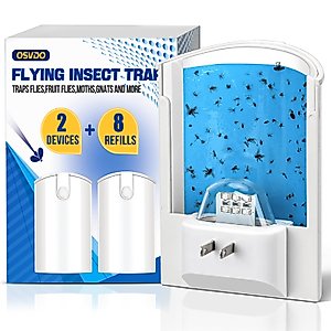 Flying Insect Trap, Indoor Plug-in Fly Trap for Home, Mosquito Killer Indoor Gnat Moth Catcher with Night UV Light, Mosquito Attractant Fly Bug Zapper for Home, Office (2 x Devices & 8 x Refills)