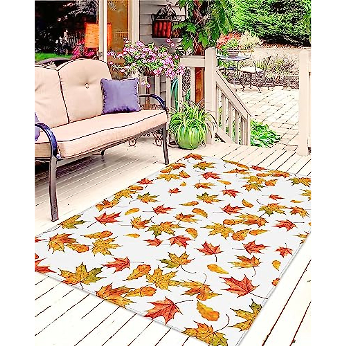 Fall Maple Leaf Outdoor Area Rug 4'x6',Patio Balcony Porch Front Door Camping Camper Deck Runner Rug,Washable Carpet Indoor Living Room/Kitchen,Hallway Floor Mat Thanksgiving Autumn Orange Leaves
