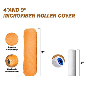 PILOT FISH 17 Pcs Paint Roller Kit, 9 Inch 4 Inch Paint Roller with Frame, Paint Supplies for Wall Painting, Paint Brush Paint Tray Microfiber Roller Covers for Home Painting Painting Tools for Indoor