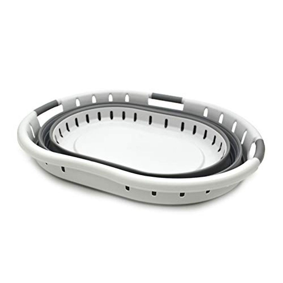 SAMMART 57L (15 Gallons) Collapsible 3-Handled Plastic Laundry Basket - Oval Tub - Portable Washing Tub-Space Saving Laundry Hamper (1 pc - Oval, Dark Grey)