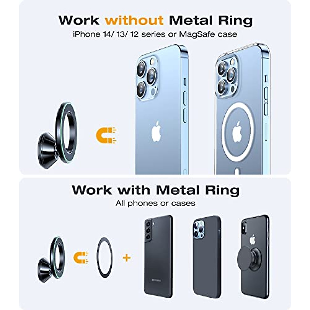 VICSEED for MagSafe Car Mount [20 Strongest Magnets] Magnetic Phone Holder for Car Dash [Not Drop 3M Adhesive] All-Metal Phone Mount for Car Dashboard Fit All Mobile iPhone 14 13 12 Pro Max Plus etc.