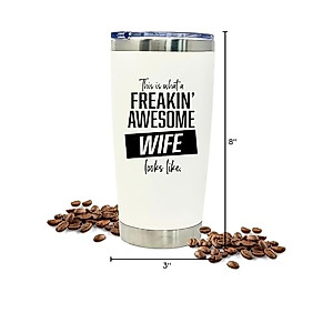 Brooke & Jess Designs Funny Gift for Wife from Husband - Awesome Wife Cup Tumbler Coffee Mug - Great Travel Cup Gifts for Wives from Husbands, Birthday Presents for Her
