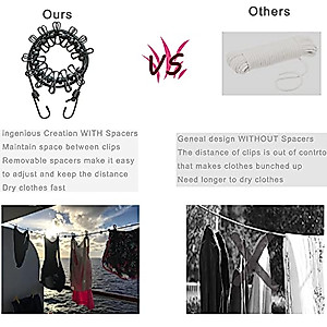 Portable Travel Clothes Line with 12 Clothespins, Windproof Travel Clothesline Stretchy Elastic for Indoor Laundry Drying line,Outdoor Camping Accessories (Black)