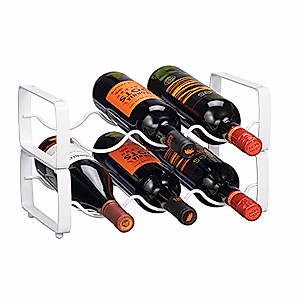 mDesign Metal Free-Standing Stackable 3 Bottle Modular Storage Organizer Rack for Kitchen Countertop, Table Top, Pantry, Fridge Shelf - Holder for Wine, Beer, Pop/Soda, Water - 2 Pack - Matte White