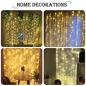 White Backdrop Curtains with Lights String for Wedding Parties 10×10ft Sheer Tulle Backdrop Curtain for Bridal Shower Baby Shower Birthday Party Photo Shoot Background Decorations(2 Panels 10ft×10ft)