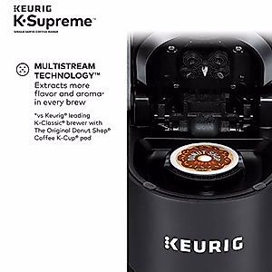 Keurig K-Supreme Coffee Maker, Single Serve K-Cup Pod Coffee Brewer, With MultiStream Technology, 66 Oz Dual-Position Reservoir, and Customizable Settings, Black