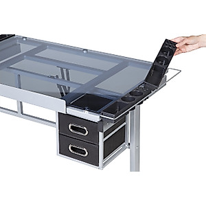 OneSpace Craft Station with Blue Glass Drafting, Silver