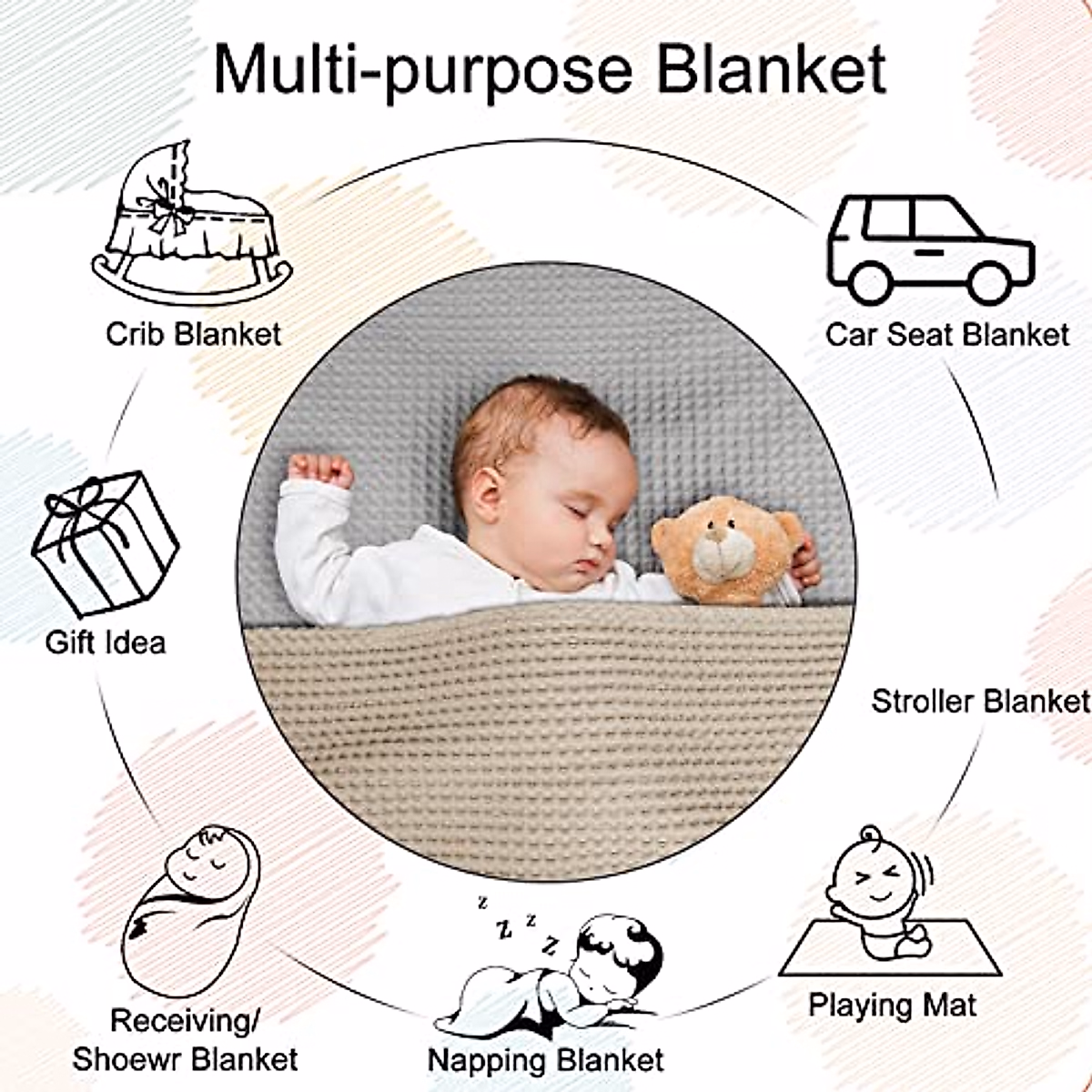 PHF 100% Cotton Baby Waffle Blankets - Lightweight Washed Soft Breathable Comfortable Swaddling Receiving Sleep Blankets - 30"x 40" Baby Toddler Blanket for Boys and Girls, Khaki