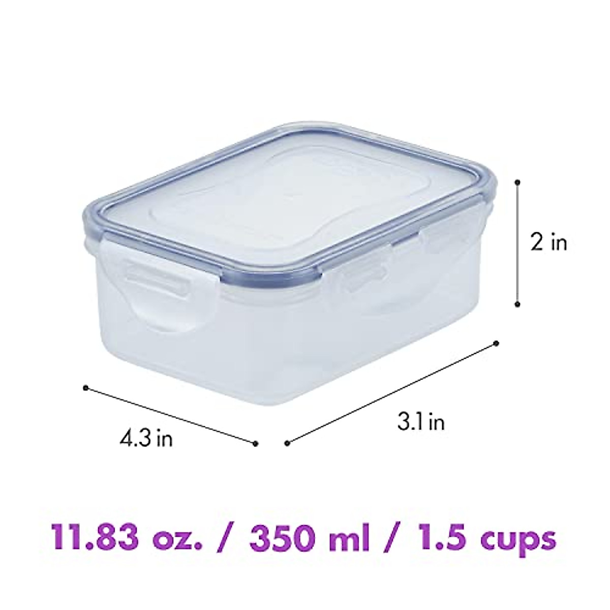 LOCK & LOCK - HPL806S6 Easy Essentials Food Storage Container/Bin Set - 11.8 Oz (Pack of 6), Clear