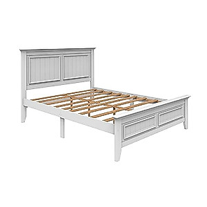 Modern Queen Size Platform Bed with Headboard ,Solid Wood Queen Bed Frame with Embellish Details,Bolivar Series Design,Country Queen Bed with Wooden Slat Support for Bedroom, White