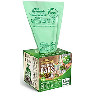 UNNI 100% Compostable Bags, 2.6 Gallon, 9.84 Liter, 100 Count, Extra Thick 0.71 Mil, Samll Kitchen Food Scrap Waste Bags, ASTM D6400, US BPI and Europe OK Compost Home Certified, San Francisco