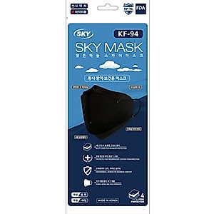 [10pcs] Happy Life SKY KF94 Face Mask, Black Color, Unisex Adult SIZE, Premium Individual Pack 4-Layer, Disposable KF94 Mask, Men, Women, Made in Korea.