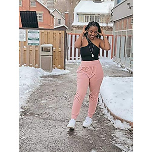 UEU Women's Cozy Yoga Joggers Pants Loose Workout Sweatpants Comfy Lounge Pants with Pockets (Pink, XXX-Large)