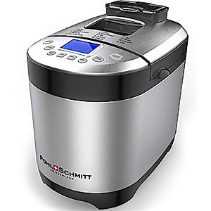 Pohl Schmitt Stainless Steel Bread Machine Bread Maker, 2LB 17-in-1, 14 Settings Incl Gluten Free & Fruit, Nut Dispenser, Nonstick Pan, 3 Loaf Sizes 3 Crust Colors, Keep Warm, and Recipes