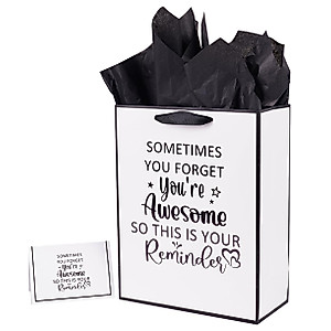 Lyforpyton Large Reminder Gift Bag with Tissue Paper 13" Black and White Gift Bag for Men Women Best Friends Coworker Birthday