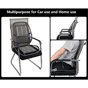 Doxenem Ergonomic Car Seat Office Chair Bamboo Chip Cover Cushion with Wire Mesh Lumbar Back Support,Breathable Black Mesh with Strap Comfortable Ventilate Support Cushion Pad, for Back Pain Relief