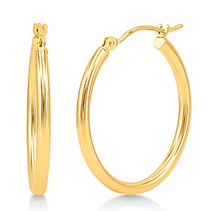 KEZEF 14K Real Gold Hoop Earrings for Women - 2mm Thickness, Lightweight Tube Hoops for Women with High Polish Finish in 14 kt Yellow Gold - 25mm / 1" Diameter