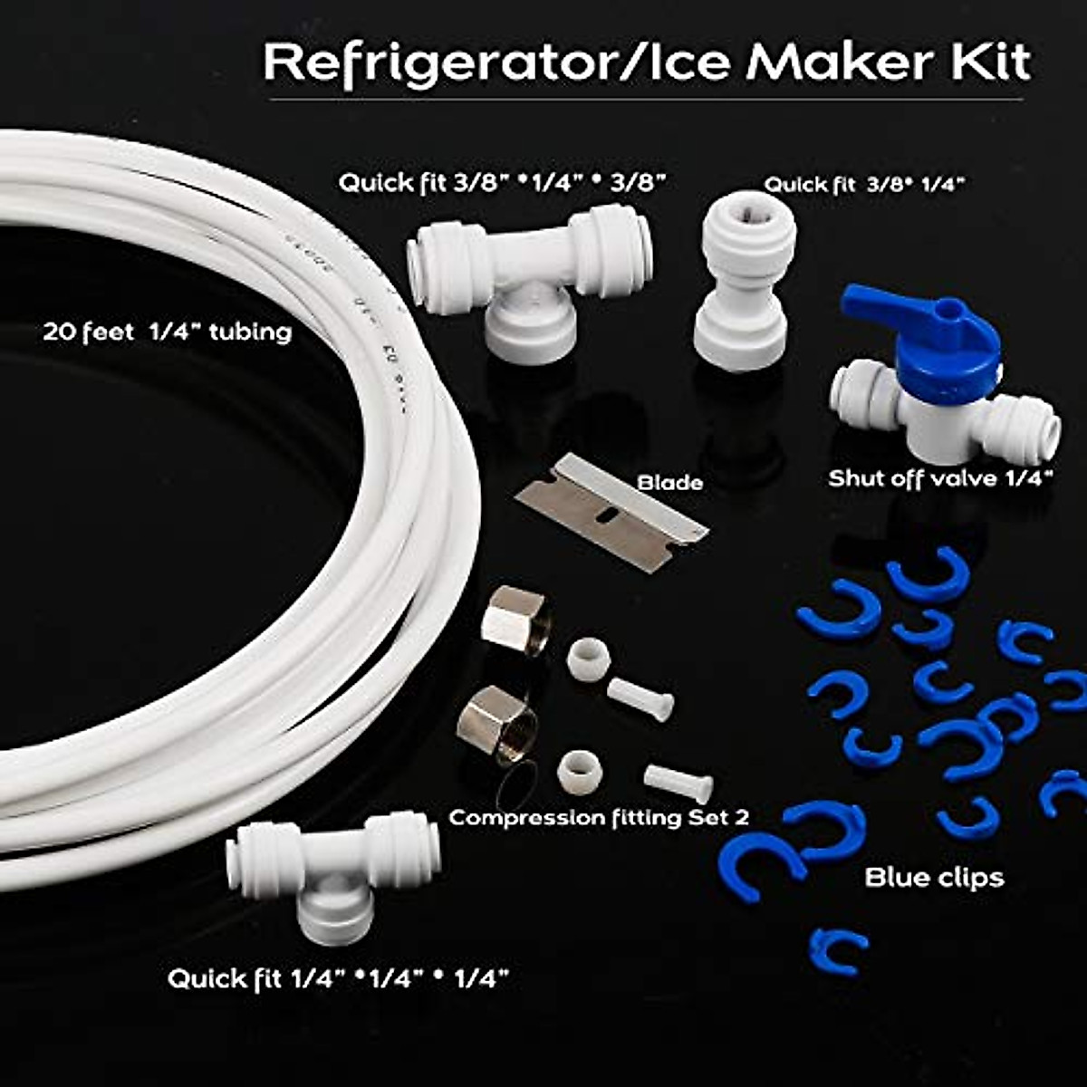 Frizzlife IMC-1 Ice Maker Fridge Water Line Installation Kit Fits for 1/4” & 3/8” Connect Water Filtration System and Reverse Osmosis System