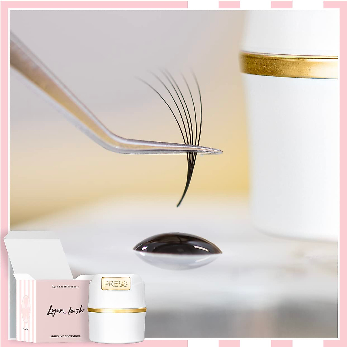 Lyon lash Glue Storage Container, White Gold, Airtight Adhesive Holder For Eyelash Extension Glues, Sealed Jar/Tank/Box/Bottle, Lashes Extensions Supplies