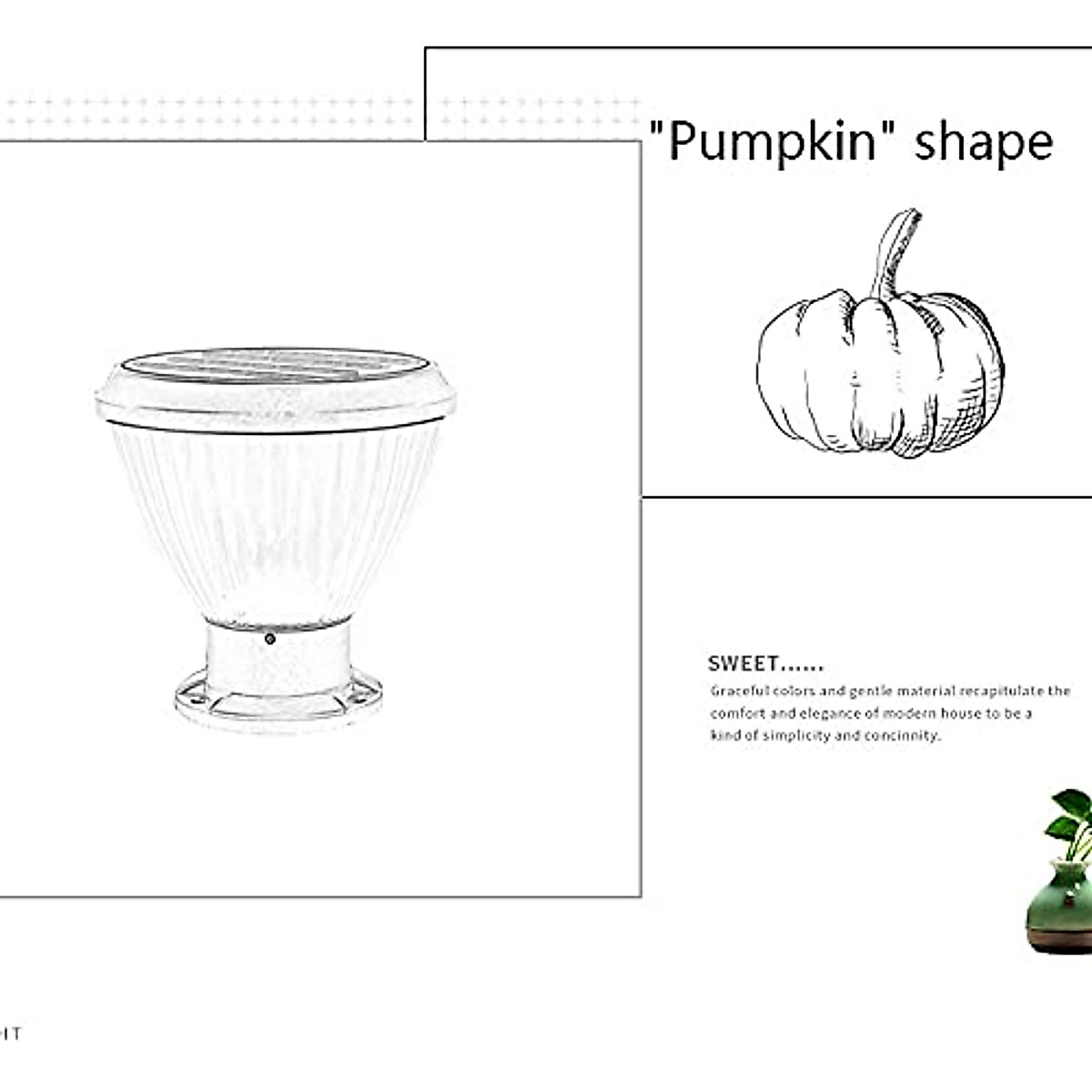 Kangl Solar Column Headlight Home Outdoor Garden Villa Pillar Lamp Waterproof Outside Landscape Fixtures,Creative Pumpkin Shape Fence Lights,for Walkway Path Driveway(Warm White)