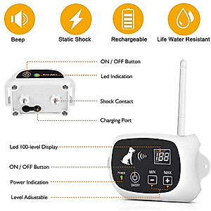 HEXIEDEN Wireless Dog Fence,Outside Stubborn Dog Boundary Fence System,Electric Pet Dogs Containment System,Adjustable Range Up to 1640ft,with IP67 Waterproof Training Collar,for 1 2 3 Dogs,for1dog