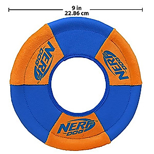 Nerf Dog Toss and Tug Ring Dog Toy, Flying Disc, Lightweight, Durable and Water Resistant, 9 Inch Diameter, For Medium/Large Breeds, Two Pack, Green and Orange