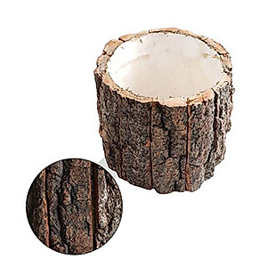 Hemoton Rustic Succulent Planters Cactus Plant Pots Wood Tree Driftwood Trunk Stump Planter Pot Herbs Cactus Bonsai Container for Home and Office Decoration