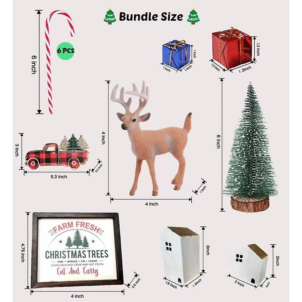 Christmas Decor - 14Pcs Christmas Decorations Indoor for Tiered Tray - Farmhouse Rustic Home Buffalo Plaid Kitchen Decor - Wooden Signs for Bathroom Table Bedroom (Not Included Tray) - White