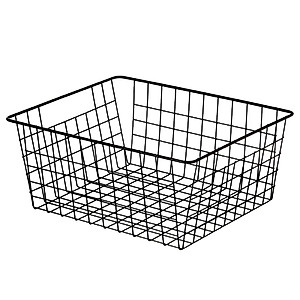 Aeggplant Kitchen Wire Baskets Farmhouse Decor Metal Food Storage Organizer,Household Refrigerator Bin with Built-in Handles for Cabinets,Pantry,Bathroom,Black