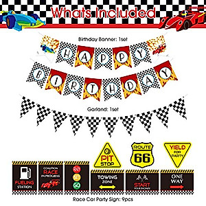 NAIWOXI Race Car Birthday Party Supplies - Race Car Party Decorations for Boy, Banner Tablecloths Car Party Sign Plates Napkins Cups Balloons Toppers Cutlery Bags Straws Tableware Utensils | Serves 16