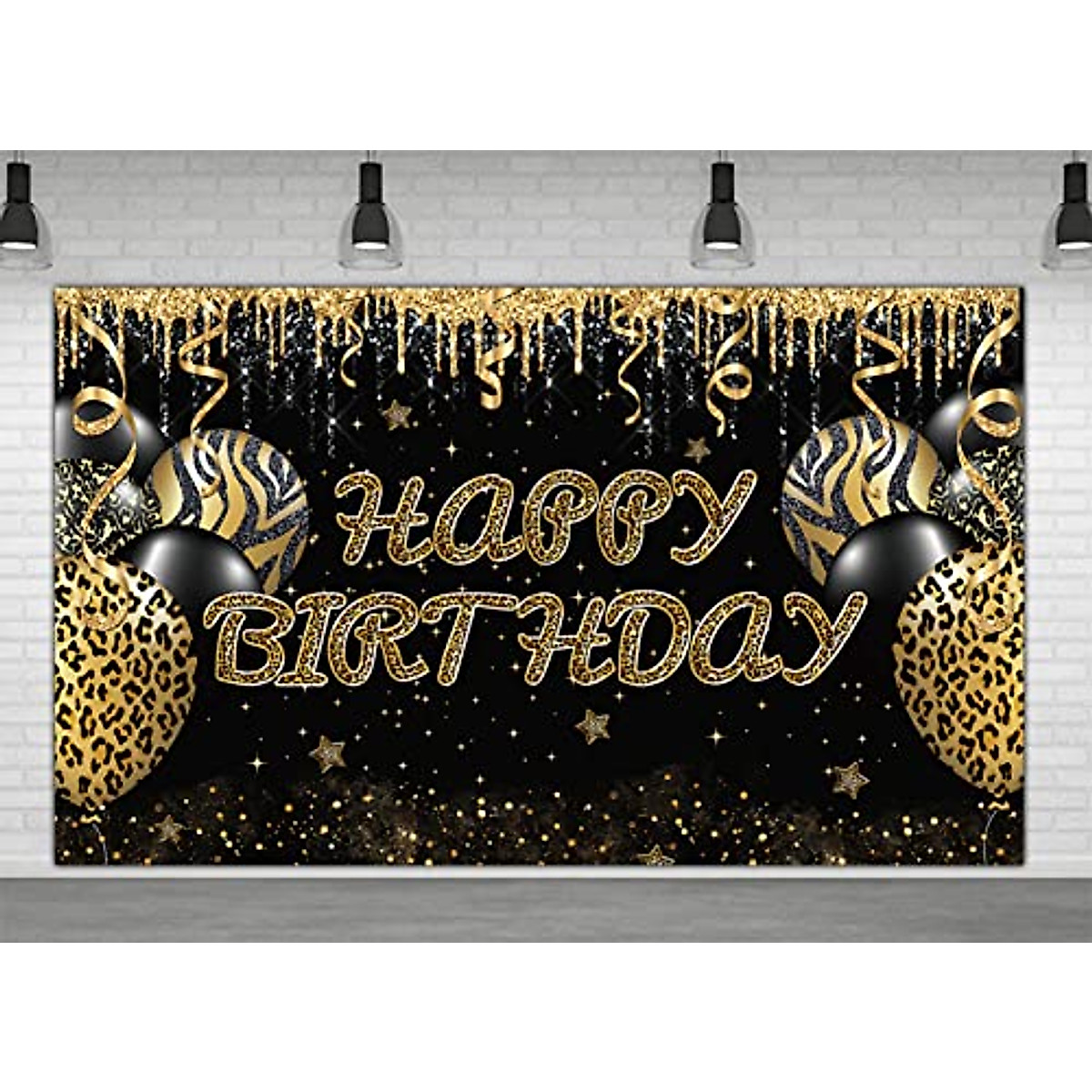 Large Gold Leopard Happy Birthday Backdrop Huge Leopard Happy Birthday Banner Cheetah Birthday Party Decoration Gold Leopard Birthday Photography Background Adults Women Birthday Backdrop (6 X 3.6 FT)
