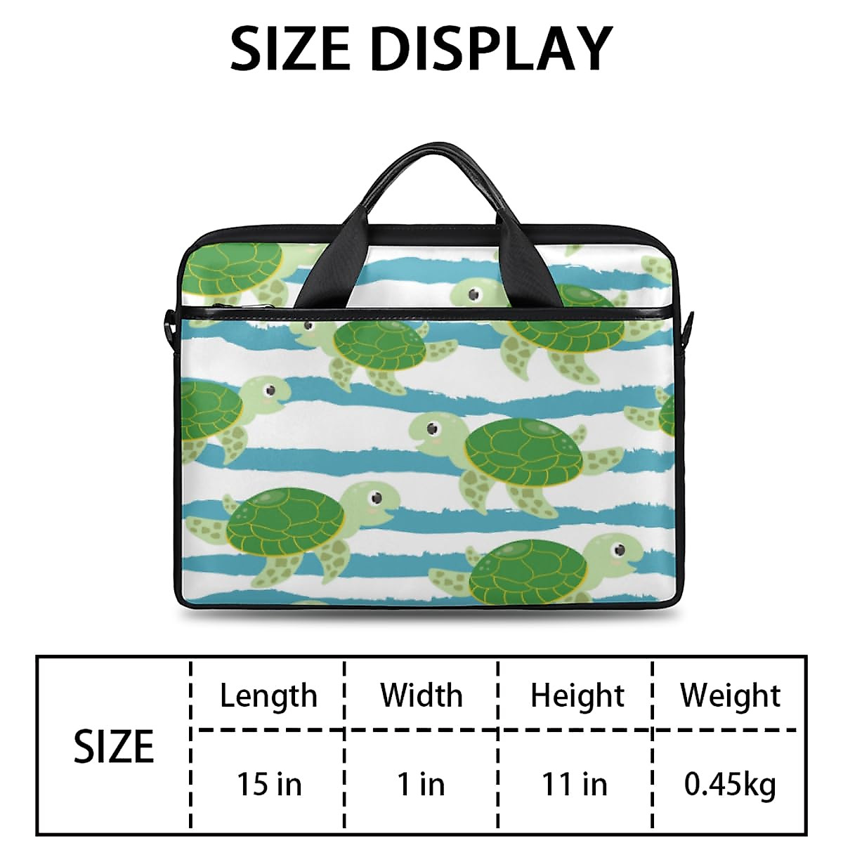 Cartoon Turtle Stripe Laptop Computer Bag Waterproof Shoulder Messenger Bag 13-15 inch Durable Laptop Tote Bag with Shoulder Strap Handle Lightweight Crossbody Briefcase