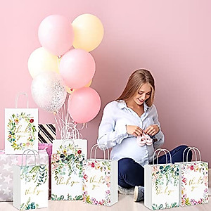 Whaline 16Pcs Thank You Gift Bags Floral Design Gift Bags with Handles Wedding Small Paper Bags for Business Shopping Boutique Gifts,Birthday Party,Baby Shower,Wedding Celebration,6.3 x 8.7 x 3.1in