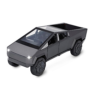 Toy Trucks for Boys Cybertruck Model Gray Pickup Truck 1/24 Diecast Metal Toy Cars with Sound and Light for Kids Age 3 Year and Up