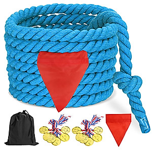 CWLAKON Tug of War Rope for Kids and Adults, Field Day Family Reunion Birthday Party Games, Outdoor Camping Picnic Games, Backyard Carnival Games,Team Building Activities Blue