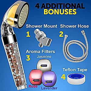 PureAction Vitamin C Shower Head with Hose & Replacement Filters - Hard Water Softener - Chlorine & Fluoride Filter - Water Purifying Filtered Showerhead with Beads - Helps Dry Skin & Hair Loss