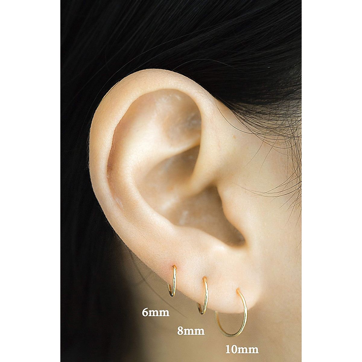 ONDAISY 10K Solid Gold Open Tragus Cartilage Snug Daith Helix Inner Outer Conch 6mm Round Large Big Tiny Small Thin Mini Face Nose Septum Hoop Ring Ear Piercing Earring For Women Girls Men