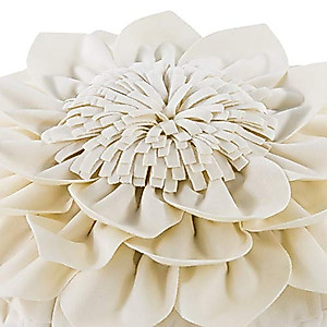 OiseauVoler Decorative Throw Pillow 3D Flower Round Pillow Accent Handmade Cushion with Insert for Couch Bed Home Decor 12 Inch Cream White