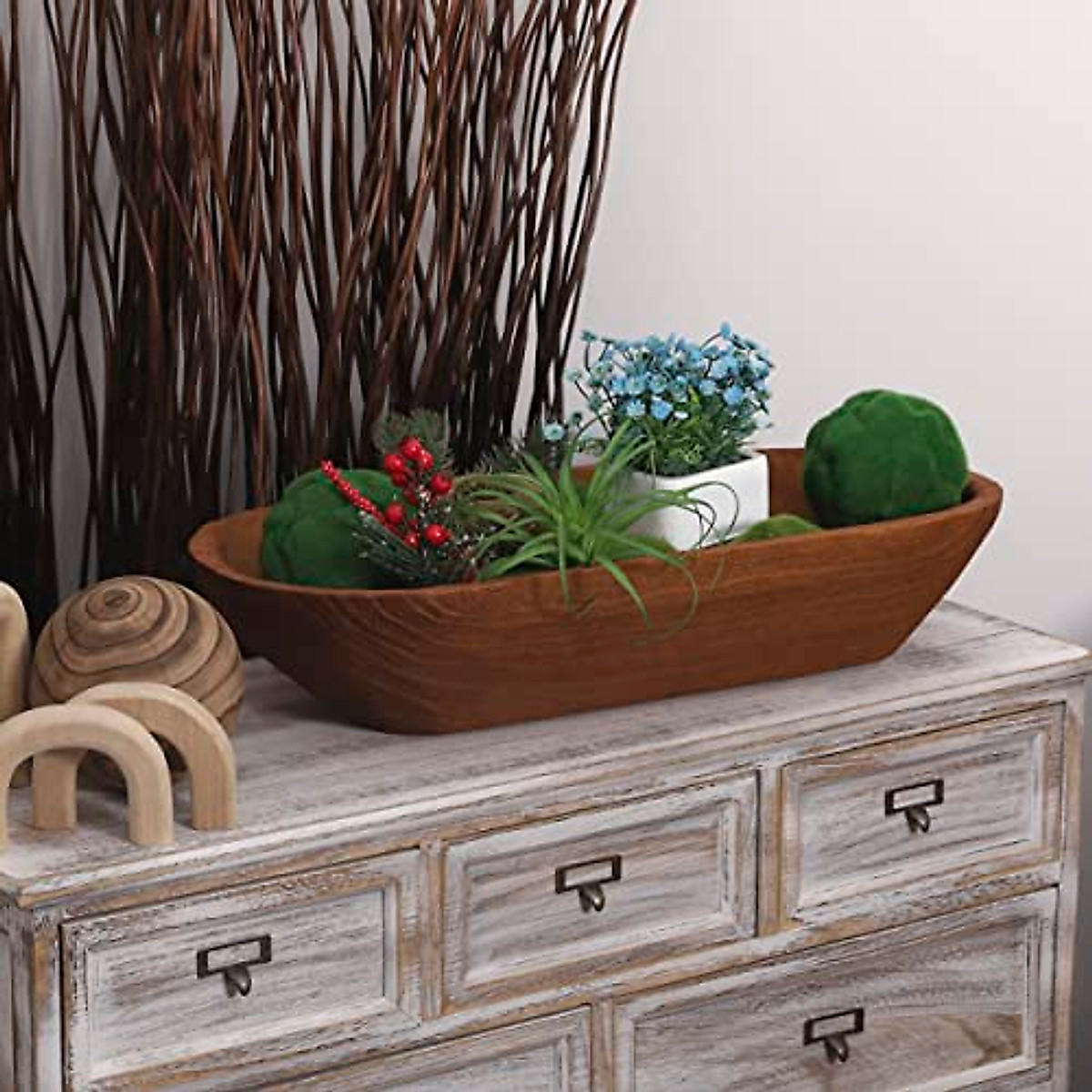 Athaliah Large Wooden Dough Bowls 23.75'',Hand Carved Rustic Long Wood Dough Bowl Wooden Decorative Bowl Farmhouse Large Wooden Bowls for Dining Table Centerpiece Decor