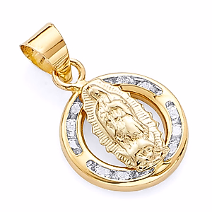 14k REAL Two Tone Gold CZ Religious Our Lady of Guadalupe Charm Pendant