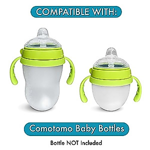 Sippy Cup Conversion Kit for Comotomo Baby Bottles | 2-Count | with Soft Silicone Sippy Spout Nipples, Weighted Any Angle Straw Ball, Bottle Handles and Straw Cleaning Brush (Sippy Spout, Green)